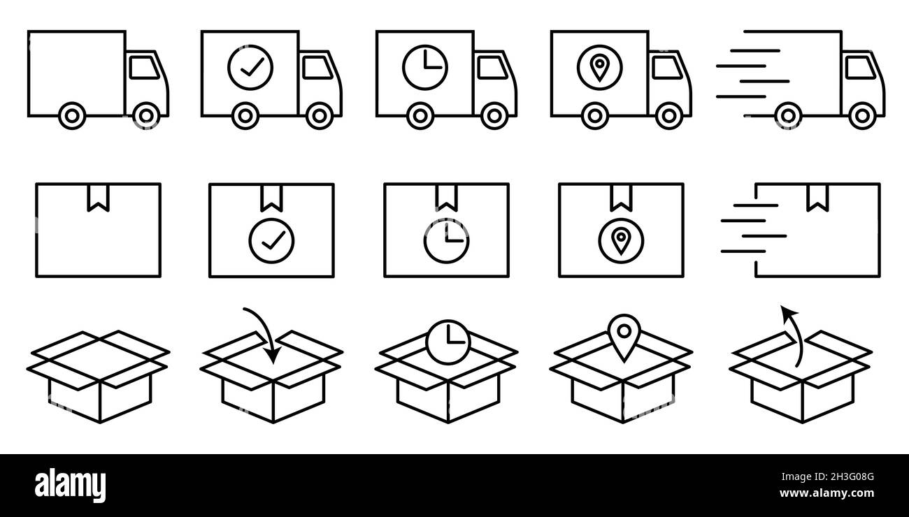 Set of Delivery Icons in Line Art Style. Vector Illustration Stock ...