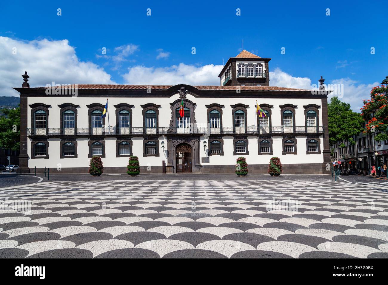 FUNCHAL, PORTUGAL - AUGUST 29, 2021: This is the Municipal Square with ...