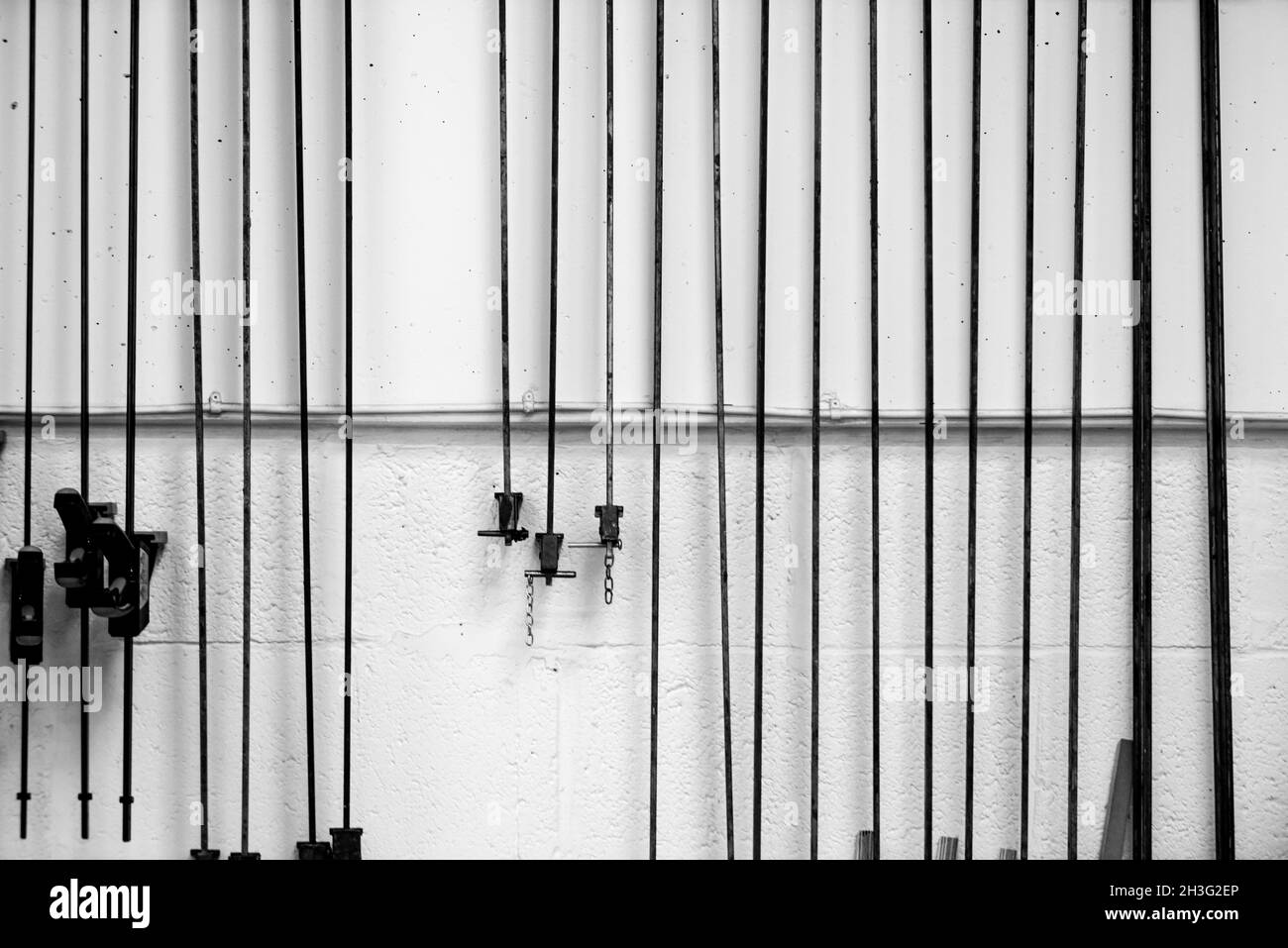 Vice and clamps for woodwork make an abstract industrial background ...