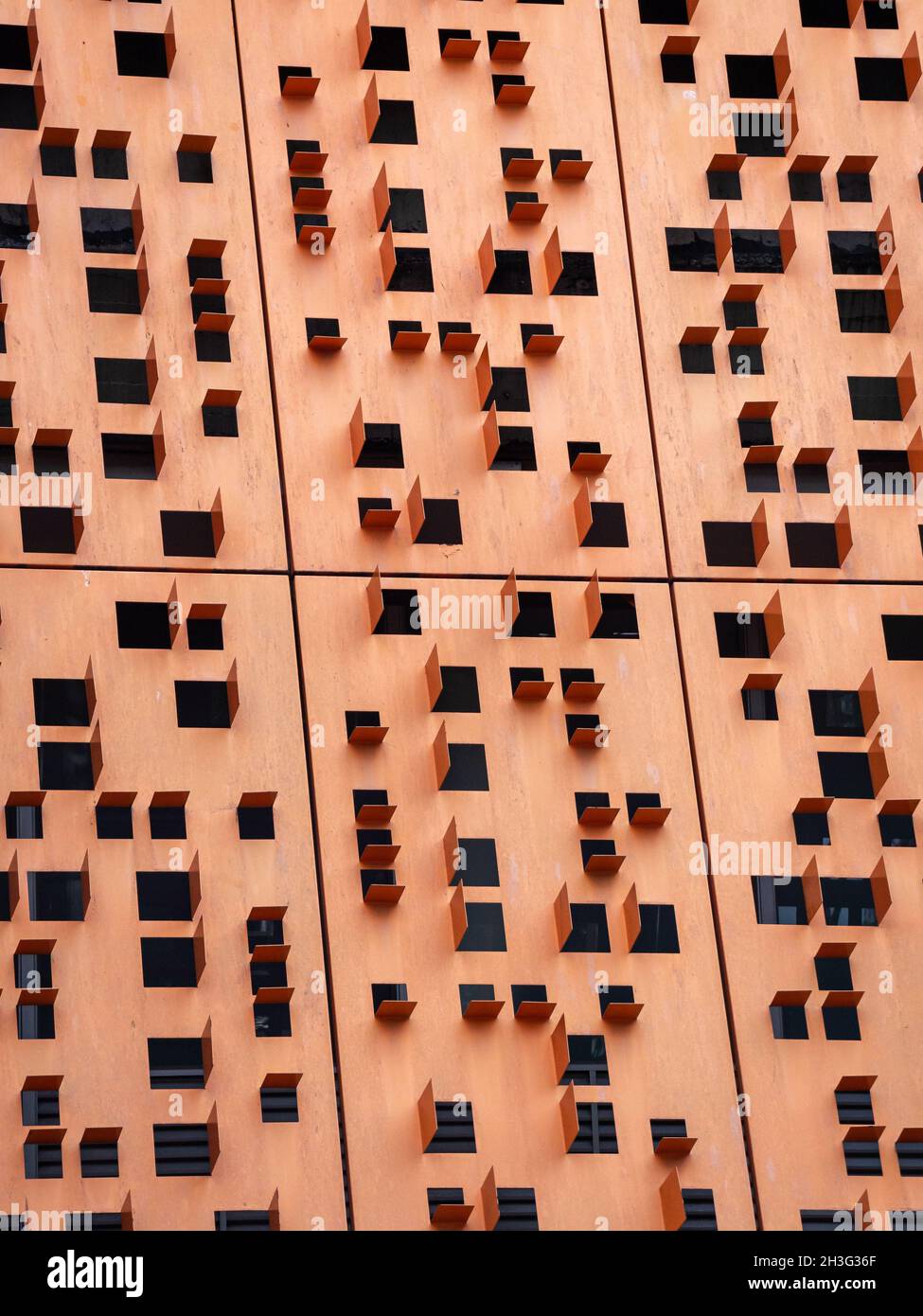 Square Holes Pattern on the Orange Wall of the Medellin Stadium Stock ...