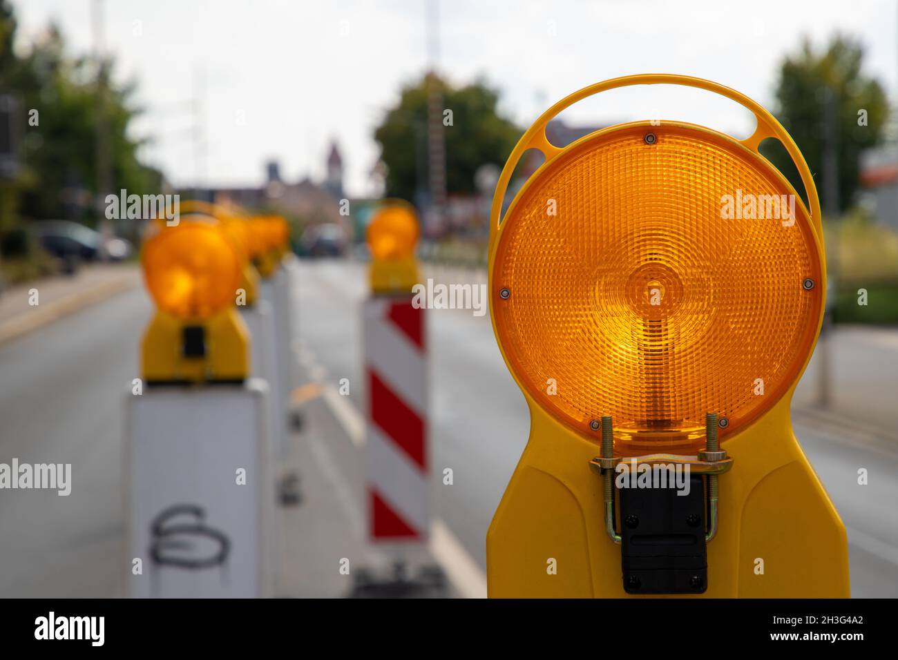 Street signs Construction city streets traffic light right Stock Photo ...