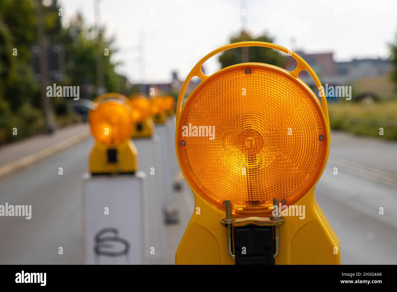 Street signs Construction city streets traffic light middle Stock Photo ...