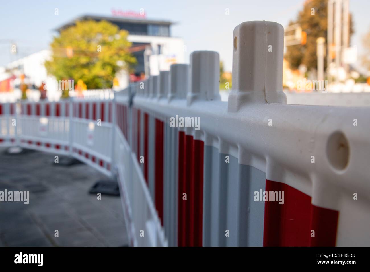 Street signs in Construction of site in a city streets Stock Photo - Alamy
