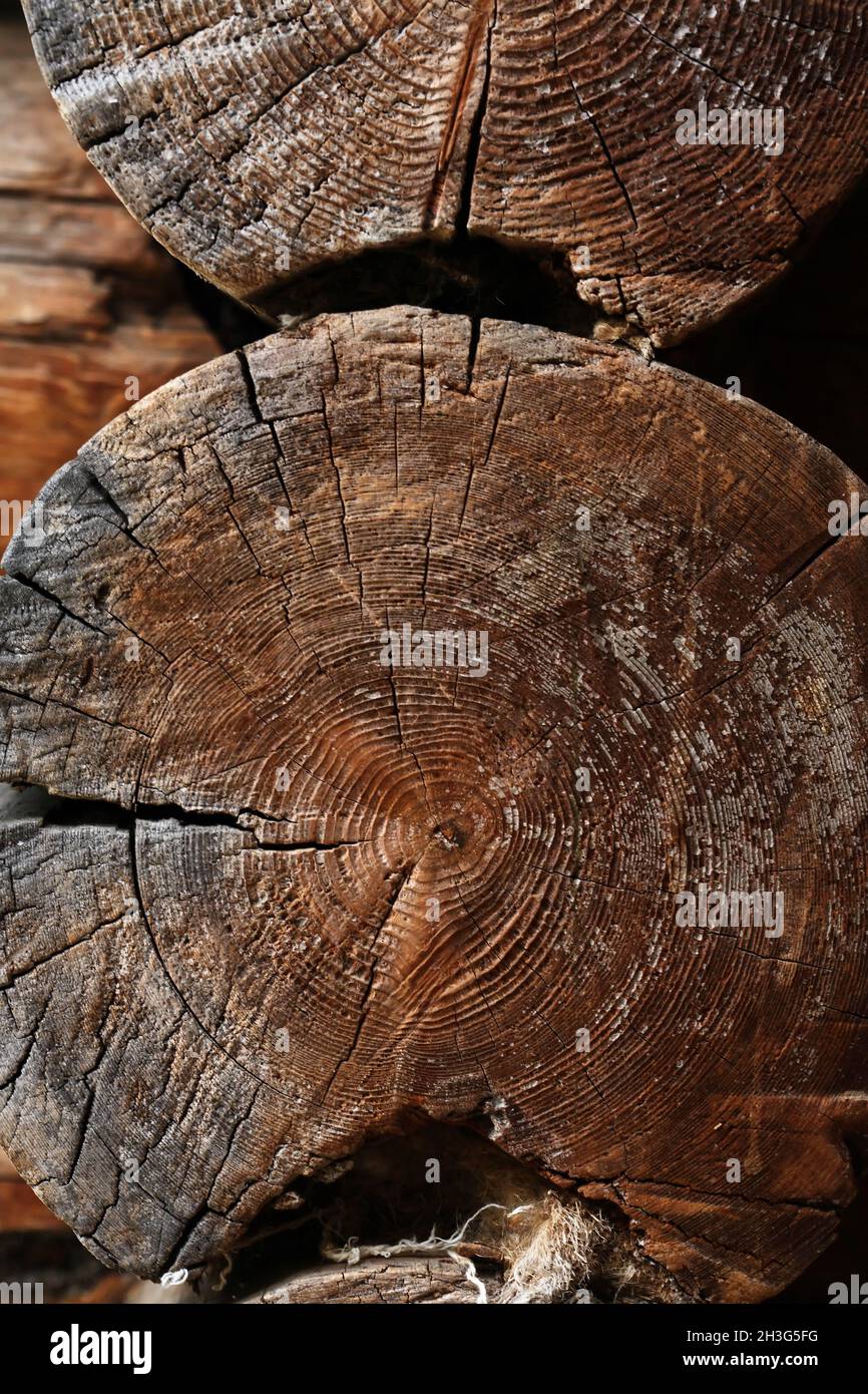 Extreme closeup background with old house corner made from logs Stock ...