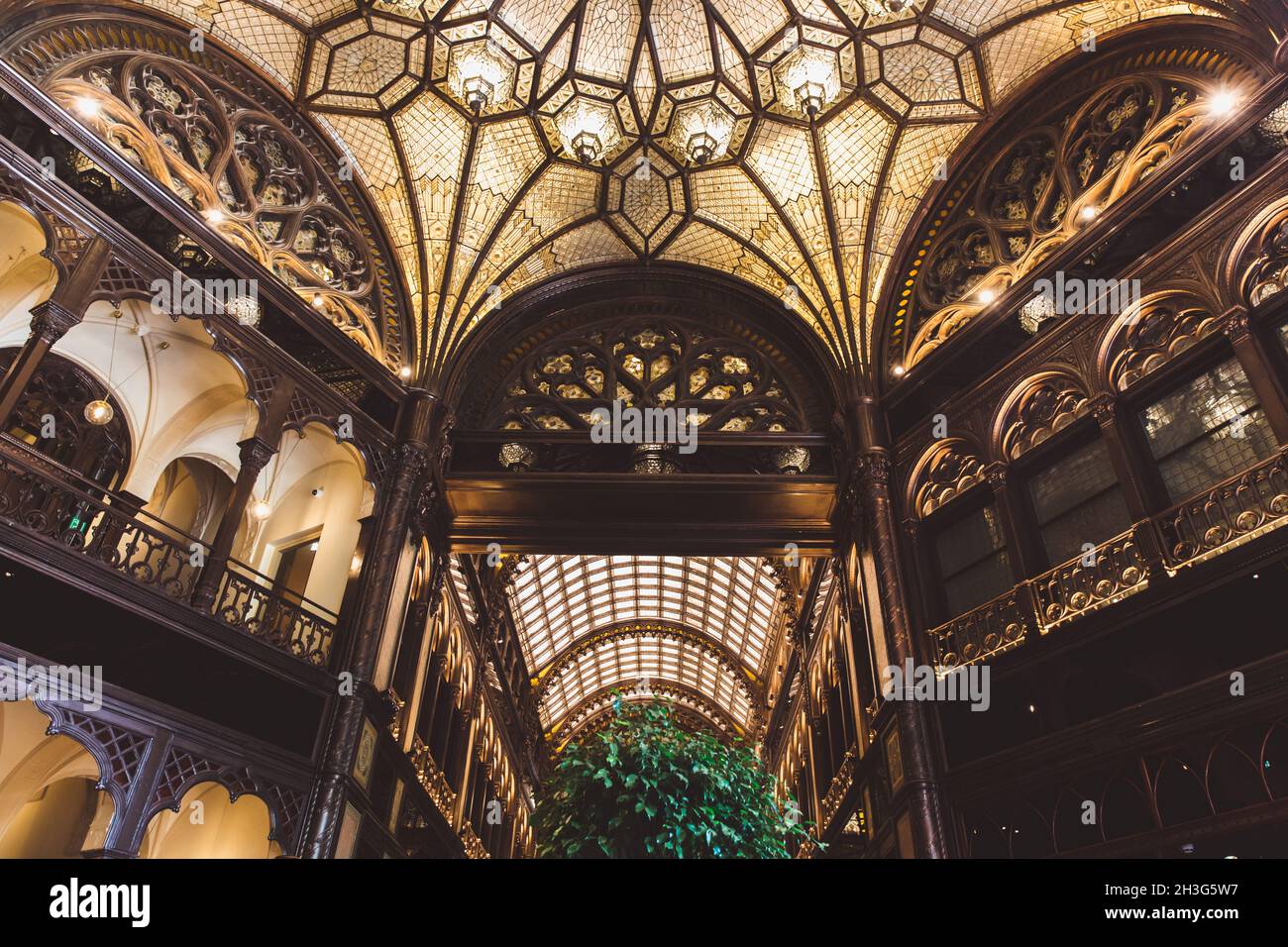 BUDAPEST, HUNGARY - JUNE 18, 2019: Interior of Parisi Udvar hotel in V ...