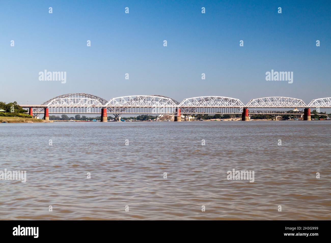 Ava Inwa and Sagaing Yadanabon bridges crossing Irrawady Ayeyarwady ...