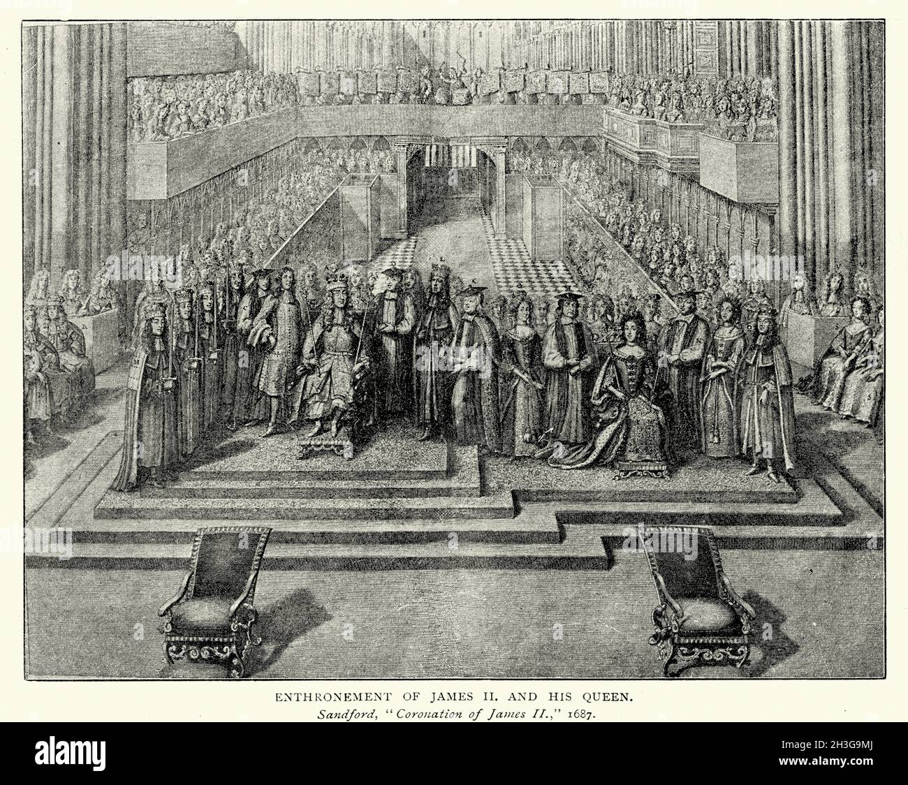 The enthronement and coronation of King James II and his Queen, Mary of ...