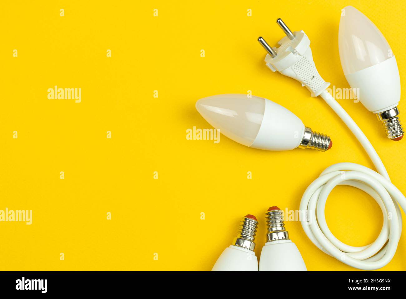 Energy efficiency. LED light bulbs and electrical power cable with EU ...