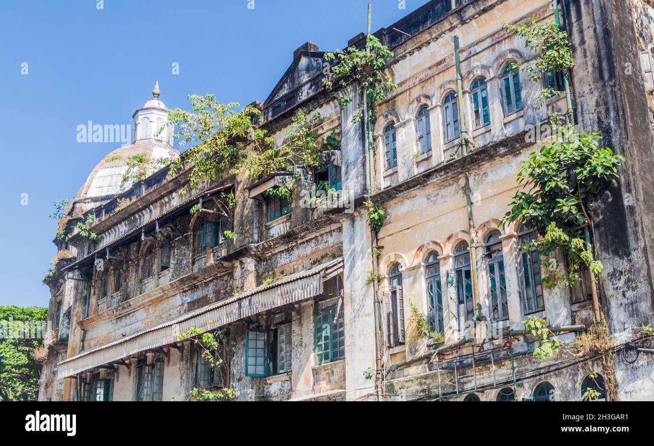 Old dilapidated colonial building in Yangon, Myanmar Stock Photo - Alamy