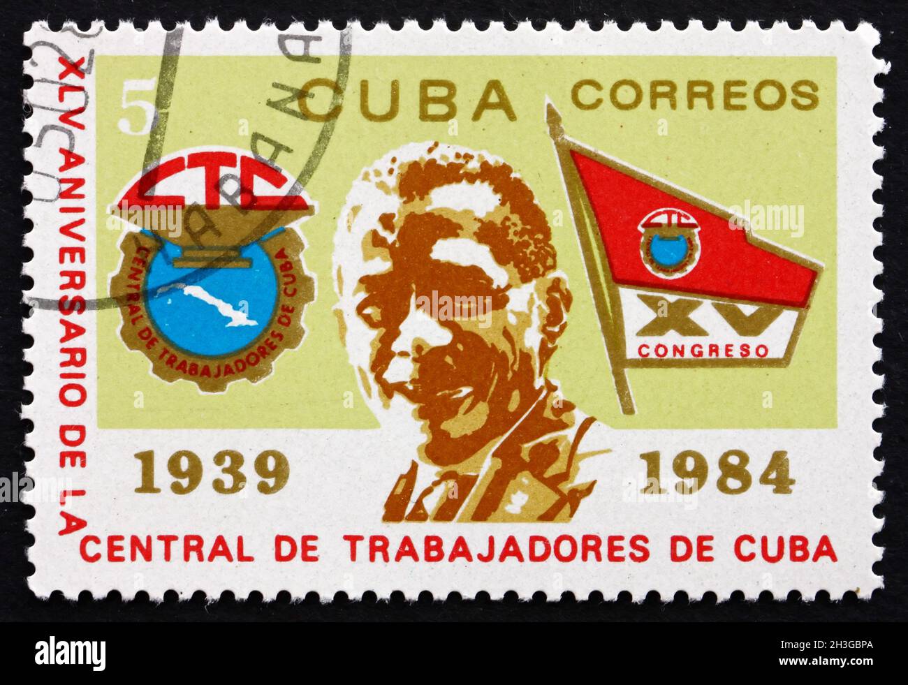 CUBA - CIRCA 1984: a stamp printed in Cuba dedicated to Cuban Labor ...