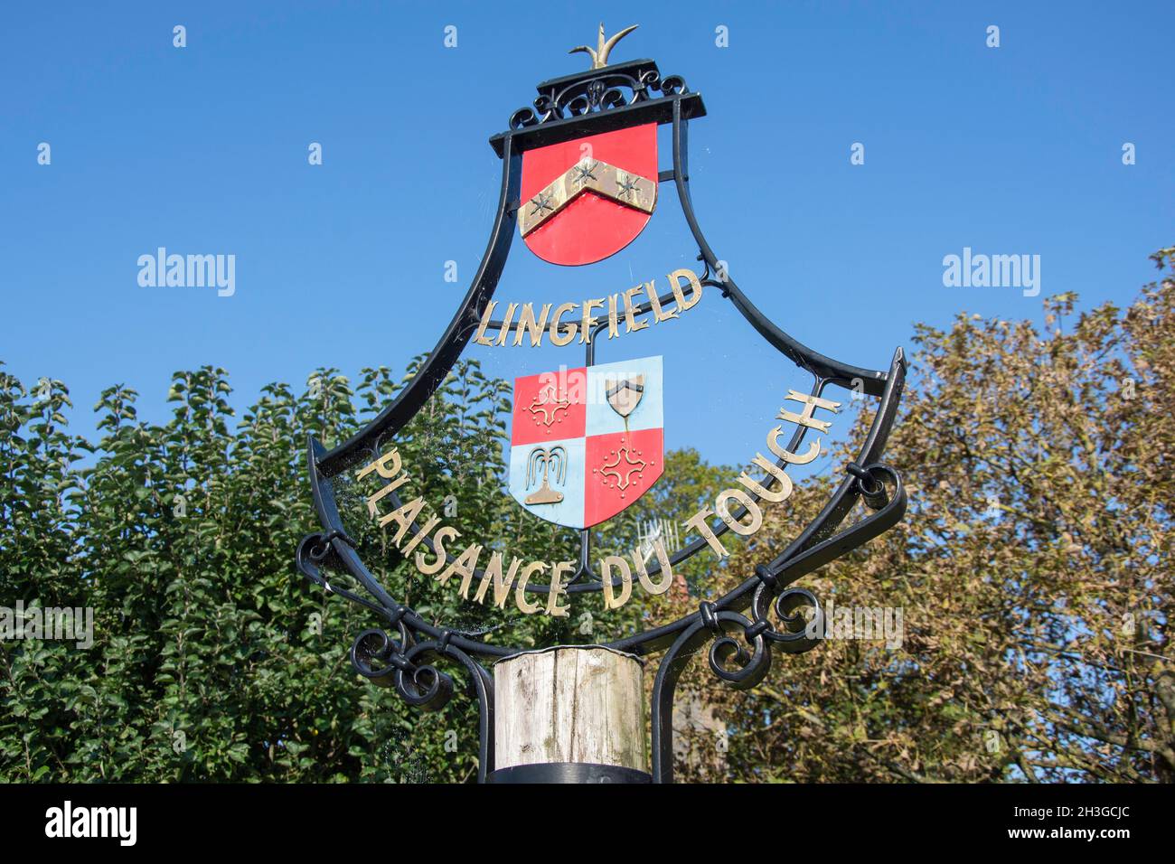 Village sign, Plaistow Street, Lingfield, Surrey, England, United ...