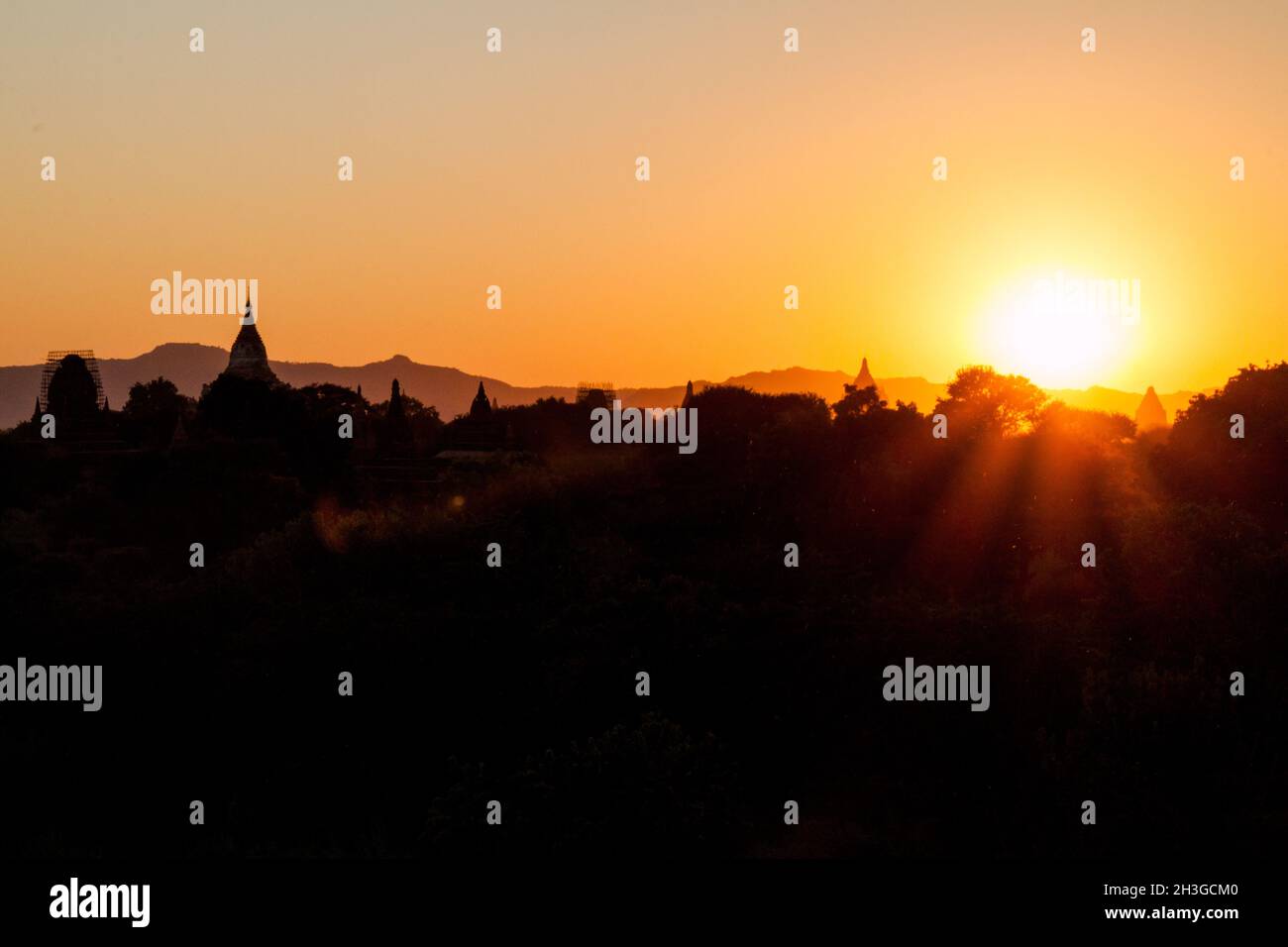 Sunset behind the temples of Bagan, Myanmar Stock Photo - Alamy