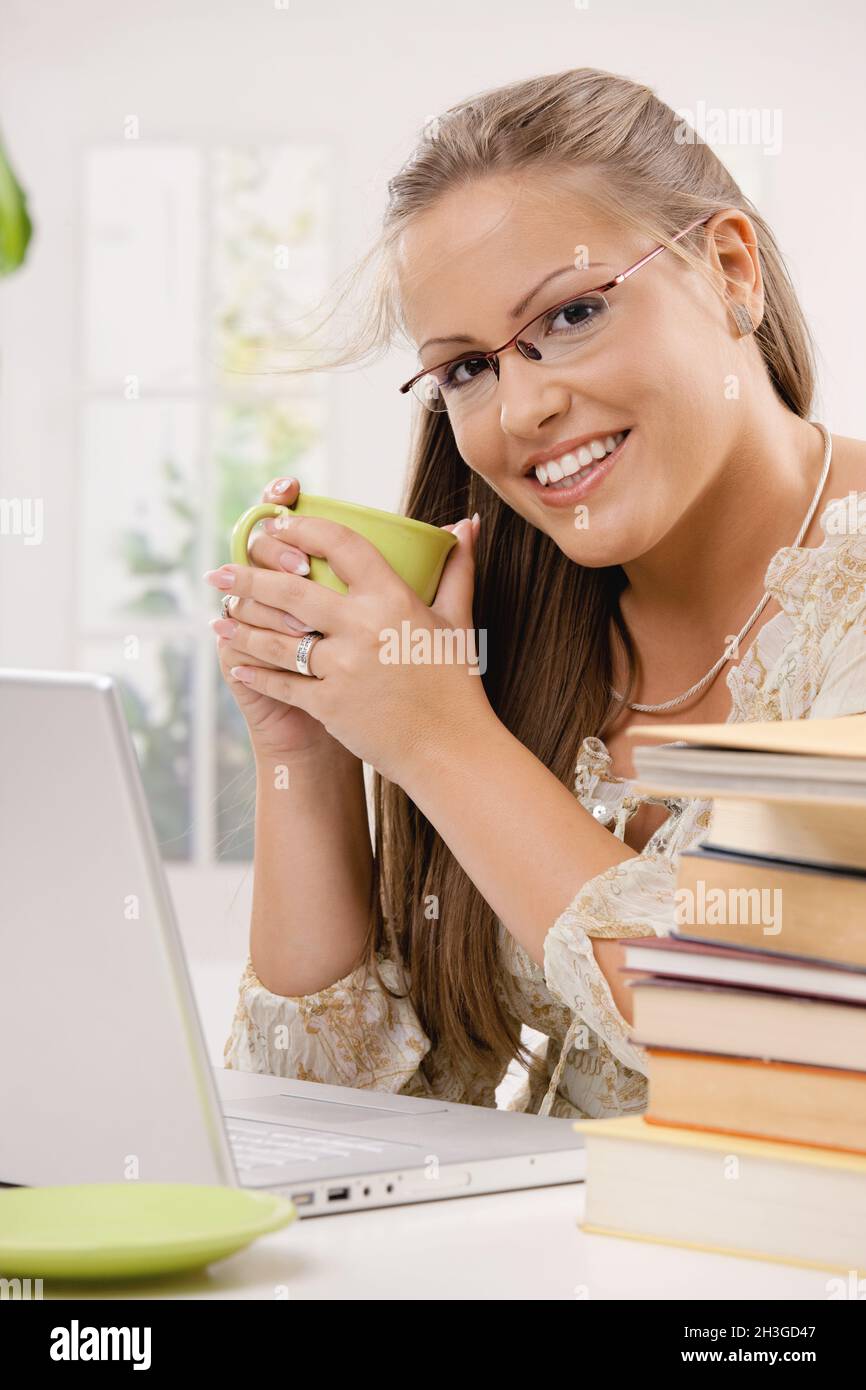 Student girl using laptop computer Stock Photo - Alamy