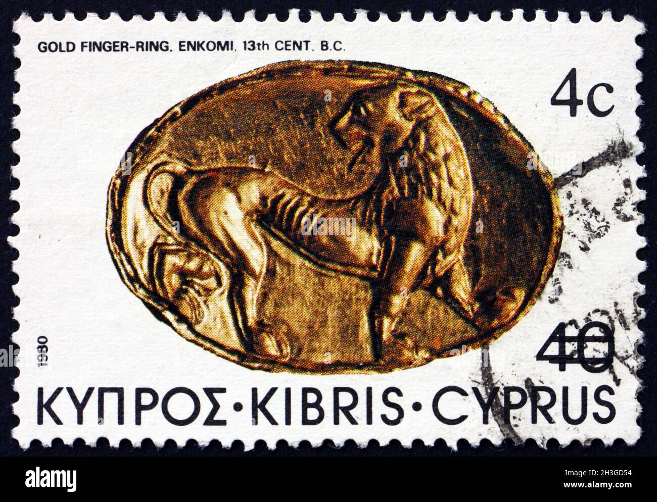 CYPRUS - CIRCA 1980: a stamp printed in Cyprus shows Lion, Gold Ring ...