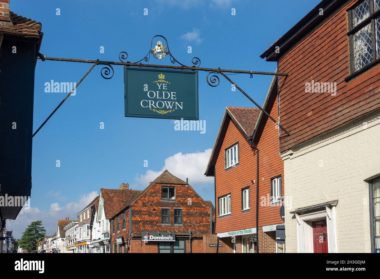 14th century Ye Olde Crown Hotel sign, High Street, Edenbridge, Kent ...