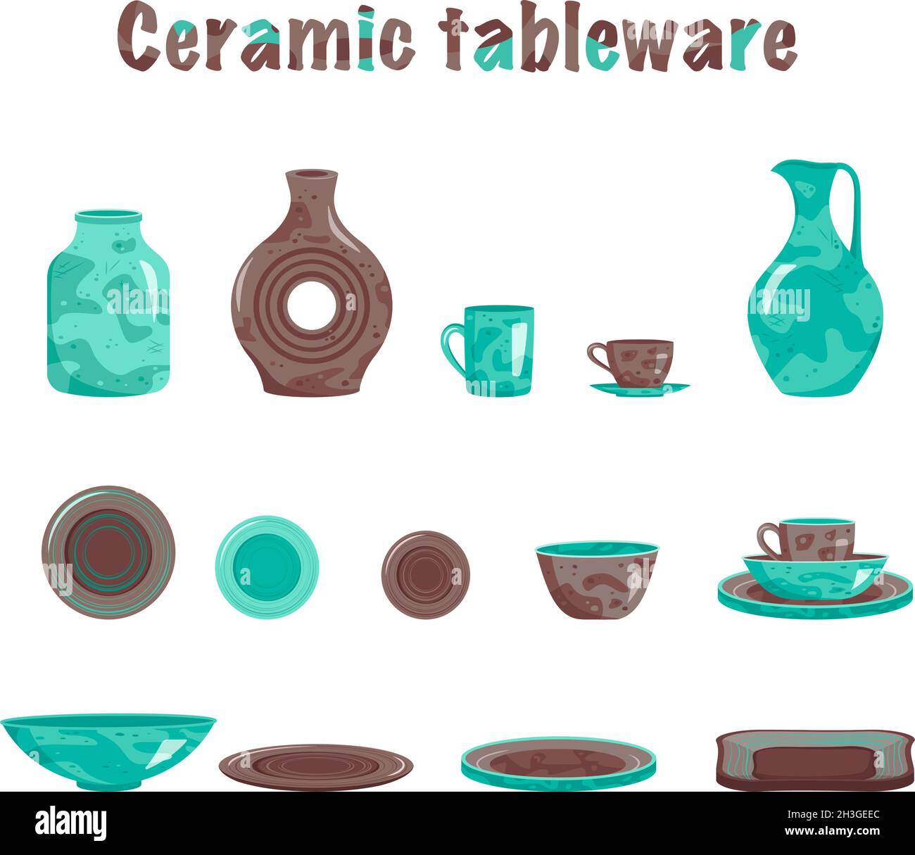 Set of glossy kitchenware ceramic dishes for home cooking, restaurant ...