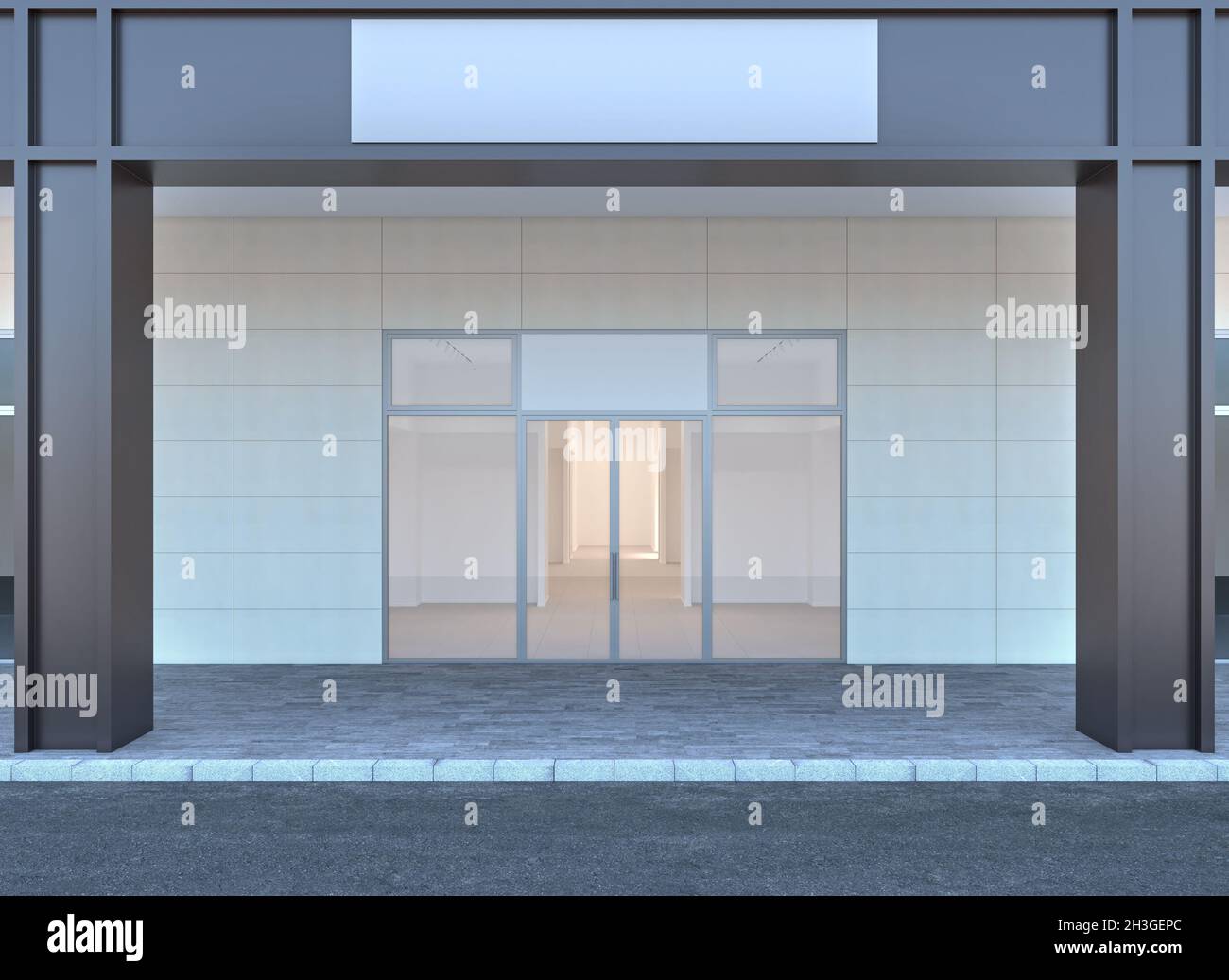 3d rendering of a storefront with empty signboards Stock Photo - Alamy