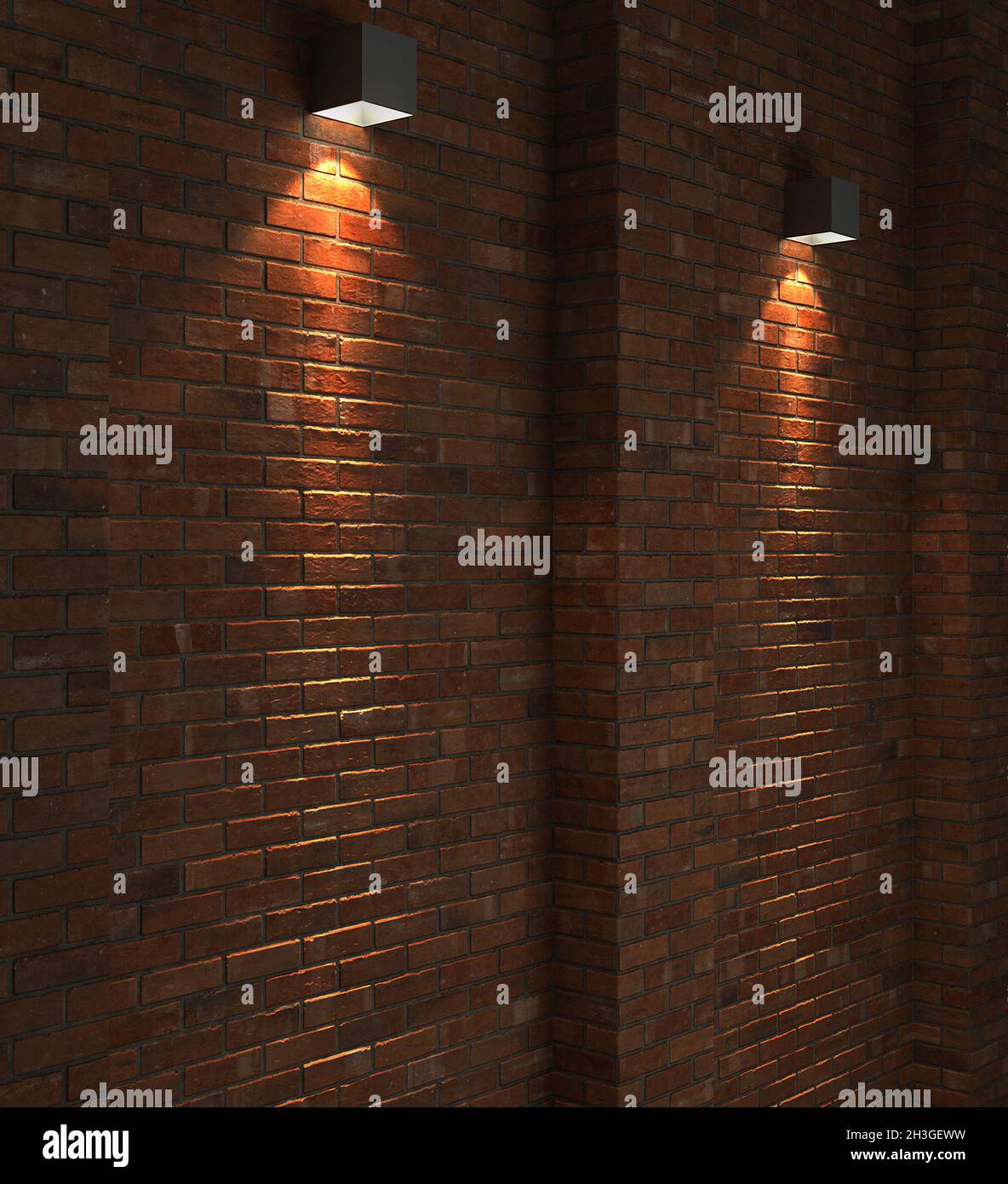 3d rendering of a brick wall with decorative lighting Stock Photo - Alamy