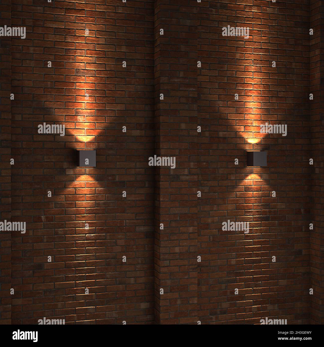 3d rendering of a brick wall with decorative lighting Stock Photo - Alamy