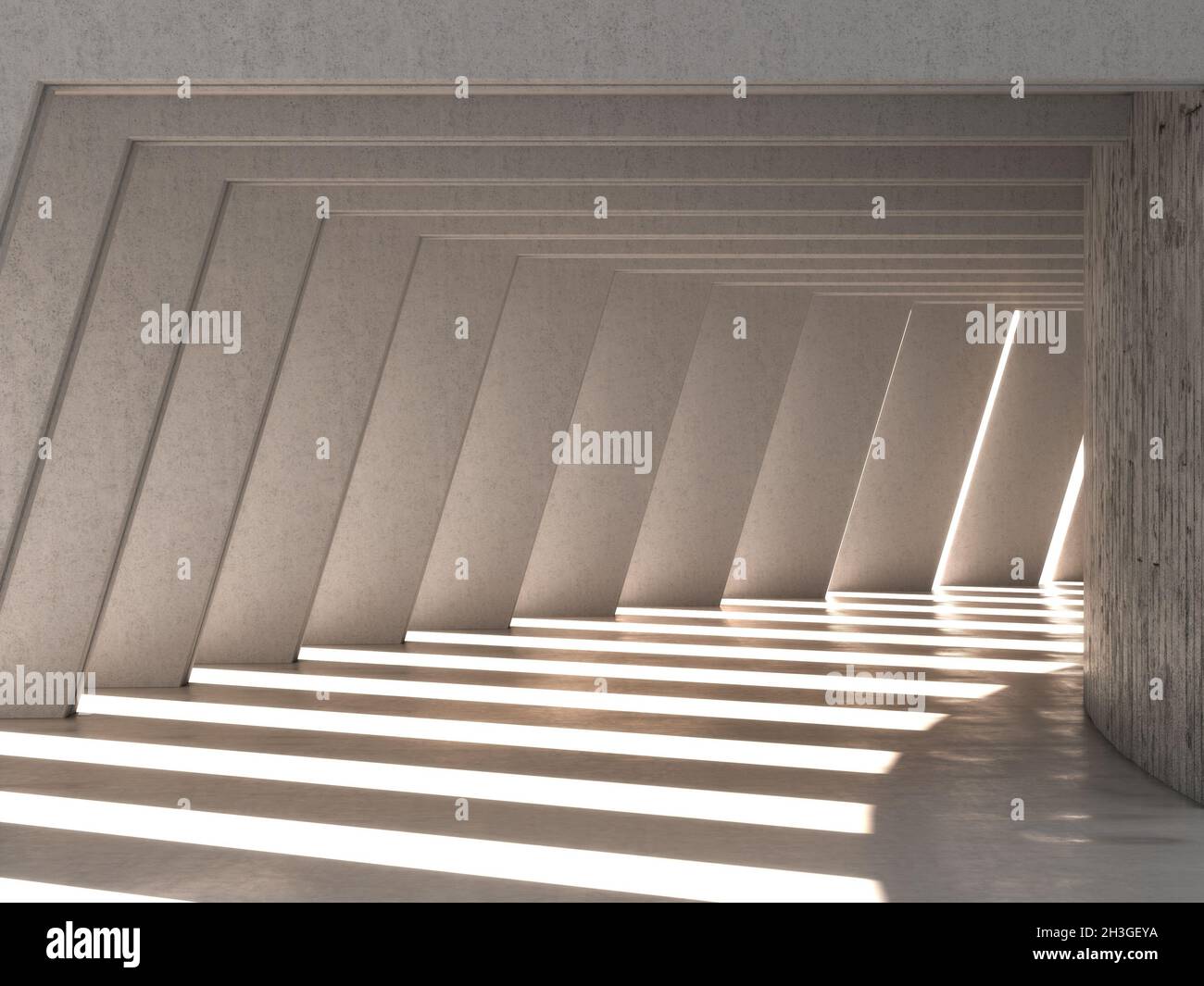 Abstract architectural 3D illustration with modern concrete colonnade ...