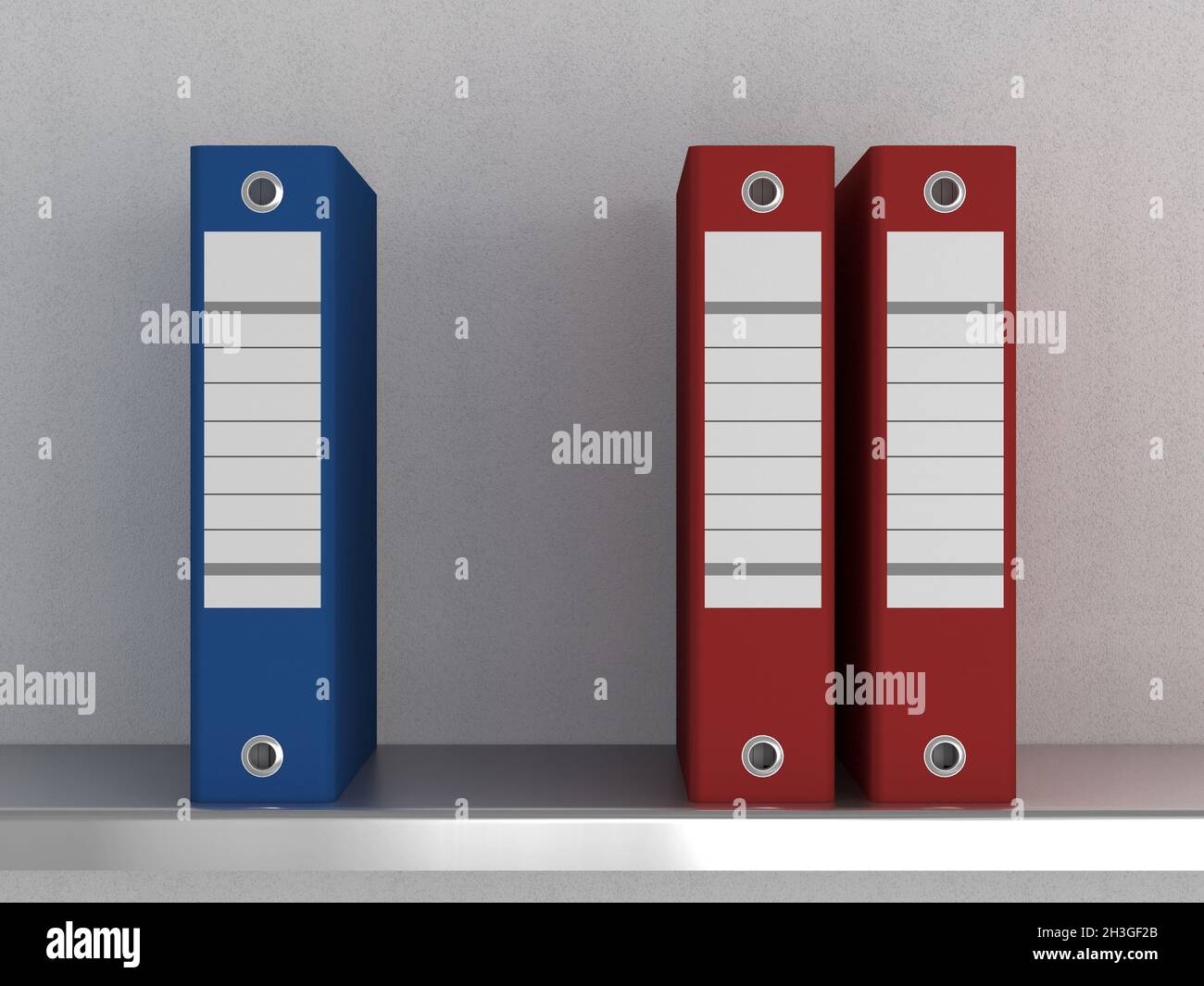 3d Rendering of business document folders on a metal shelf with empty ...