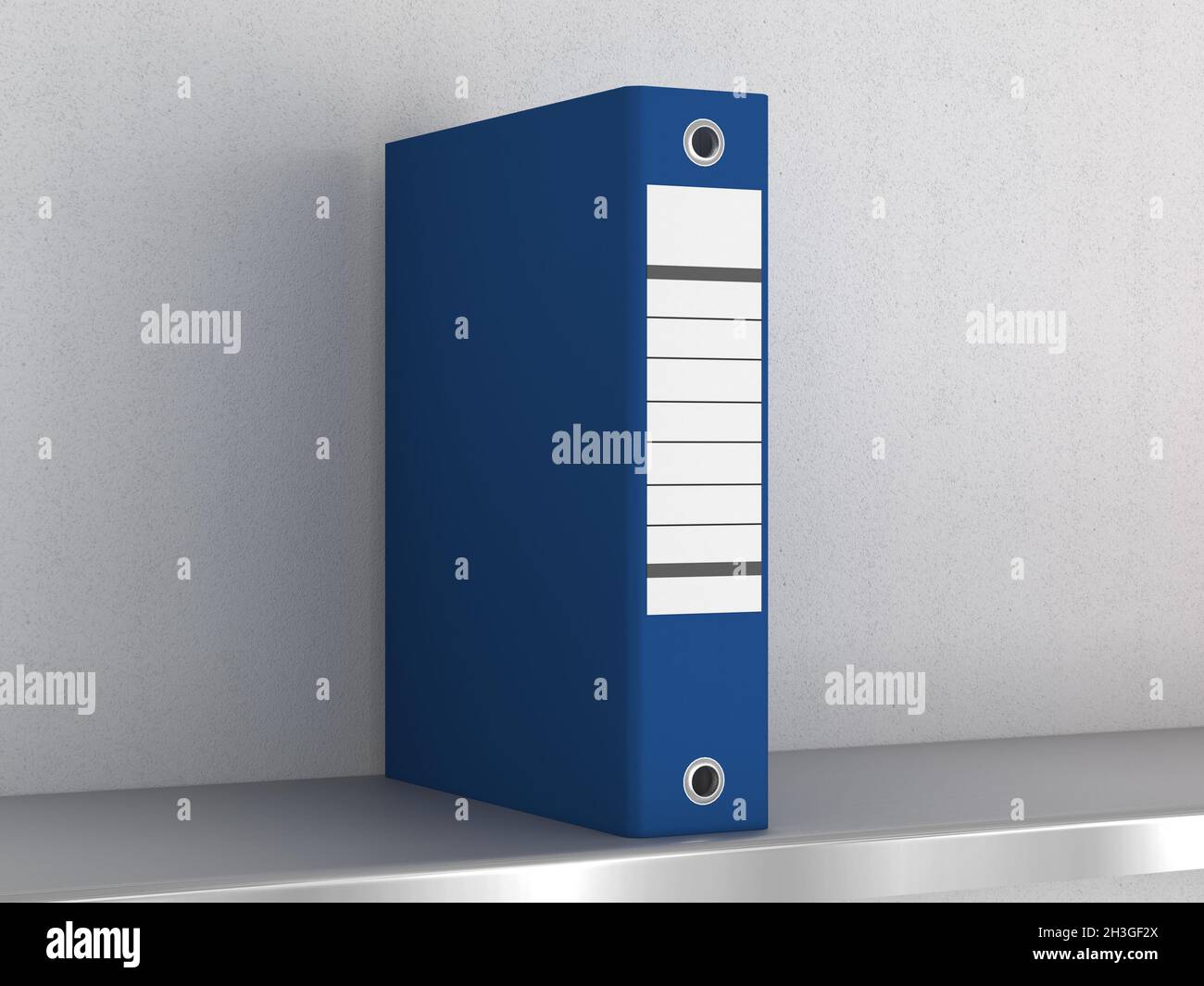 3d Rendering of business document folders on a metal shelf with empty ...