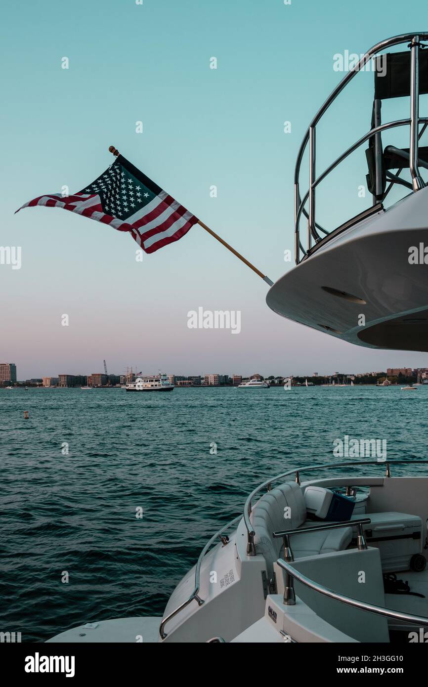 National flag of USA on the modern luxury boat on the sea water Stock ...