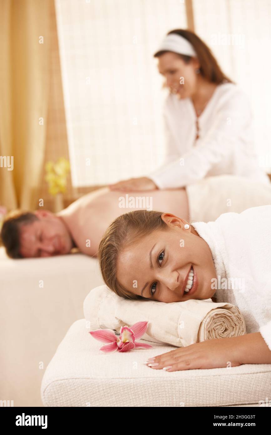 Happy couple having in spa Stock Photo - Alamy