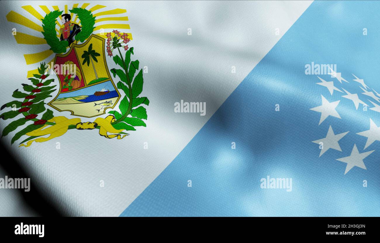 3D Illustration of a waving Venezuela state flag of Sucre Stock Photo ...