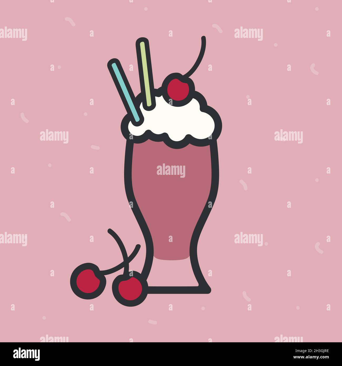Cherry milkshake on a pink background - vector illustration Stock ...
