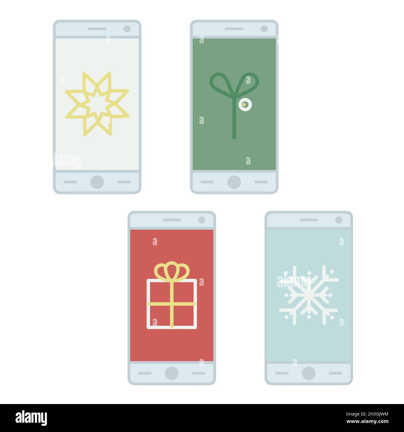 Christmas symbols on a smartphone screen - vector illustration Stock ...