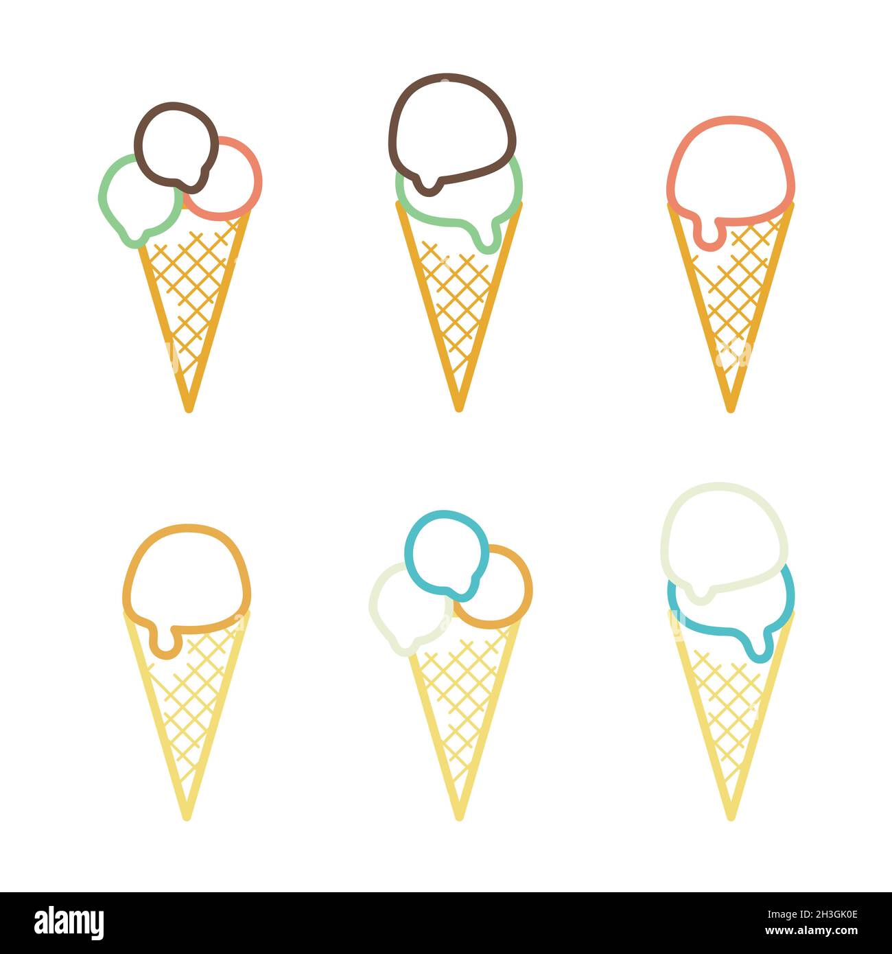 Set of outline ice cream cones - vector illustration Stock Vector Image ...