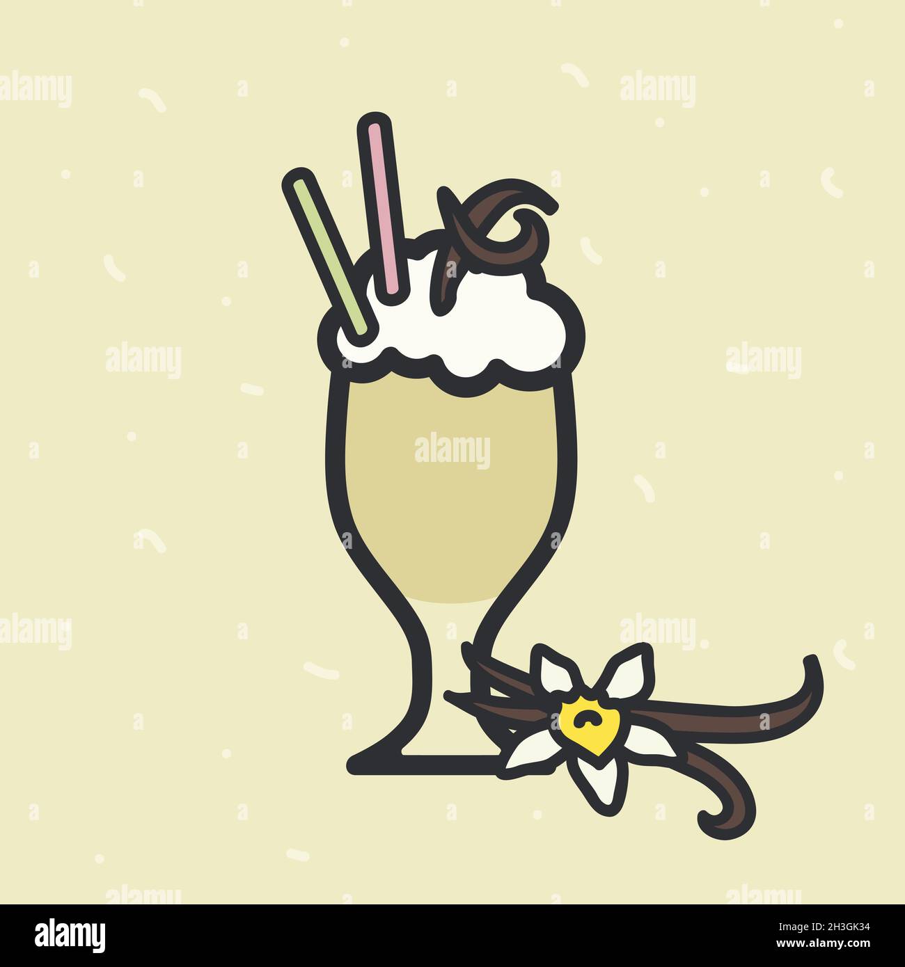 Vanilla milkshake on a light yellow background - vector illustration ...