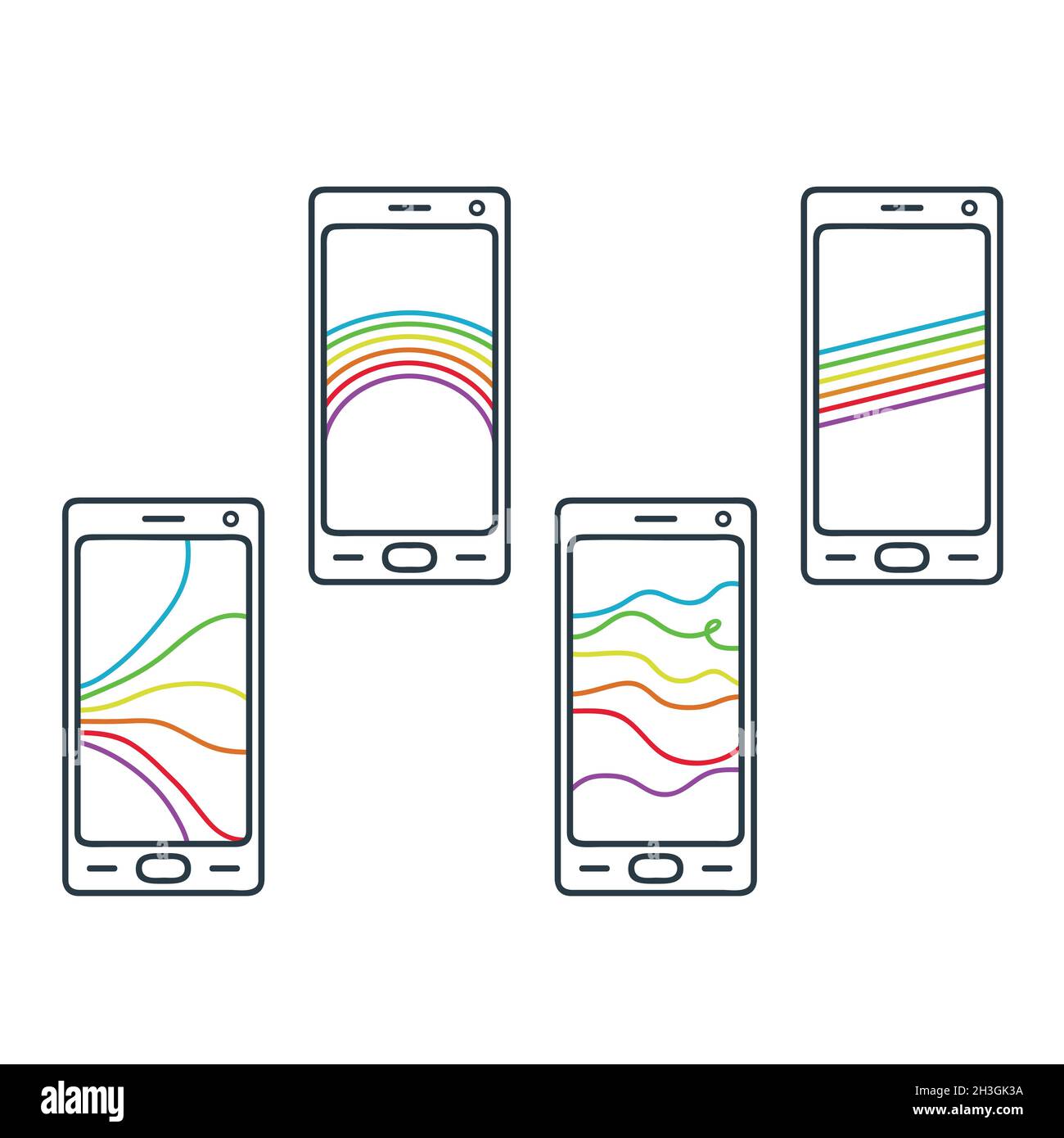 Outline smartphones with a rainbow drawing - vector illustration Stock ...