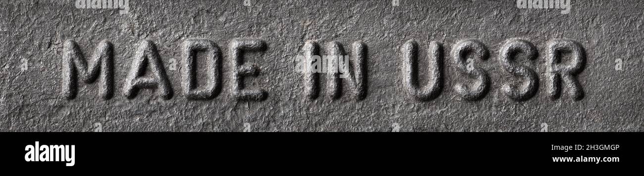 Made in USSR 3d inscription with metallic letters on the metal plate ...