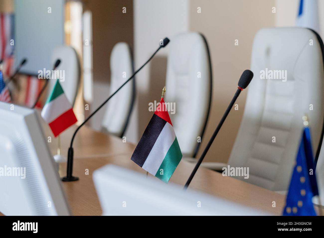 Row of national flags of conference participants from different ...