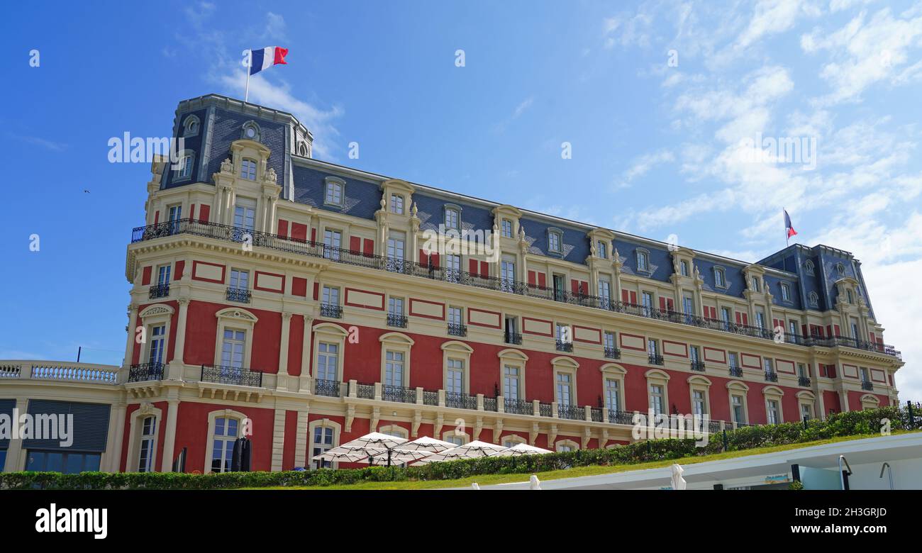 BIARRITZ, FRANCE -17 AUG 2021- View of the Hotel du Palais, a landmark ...