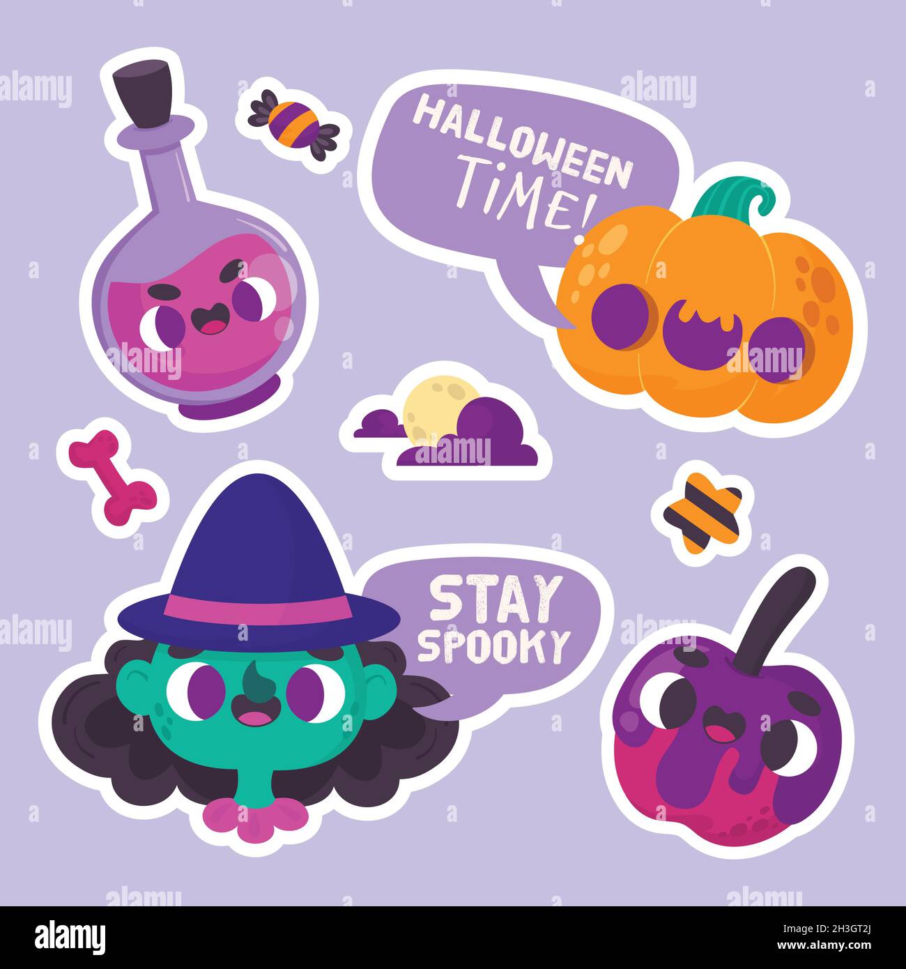 halloween stickers with pumpkin witch design vector illustration Stock ...