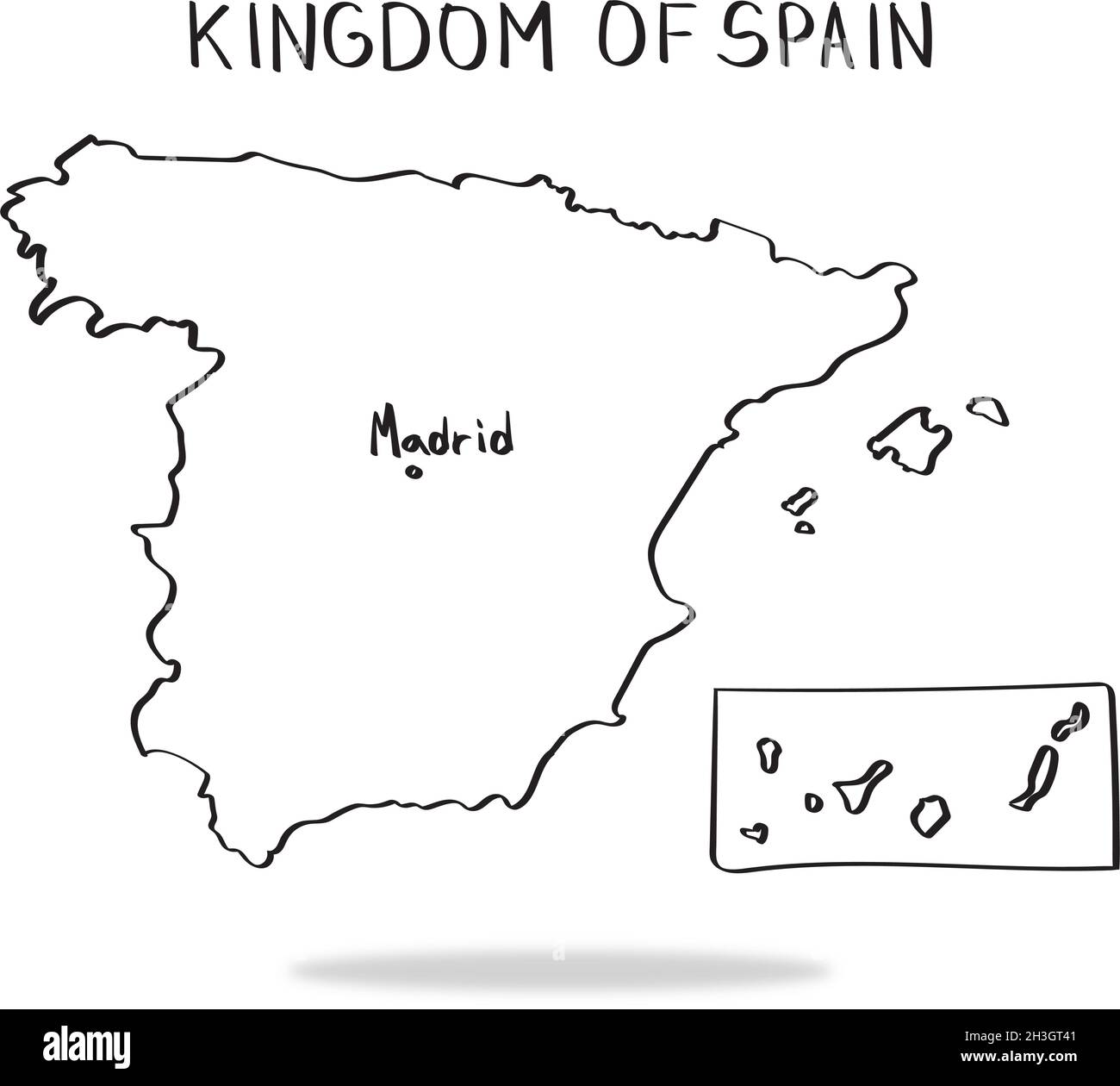 Hand drawn country map Kingdom of Spain with capital Madrid Stock ...