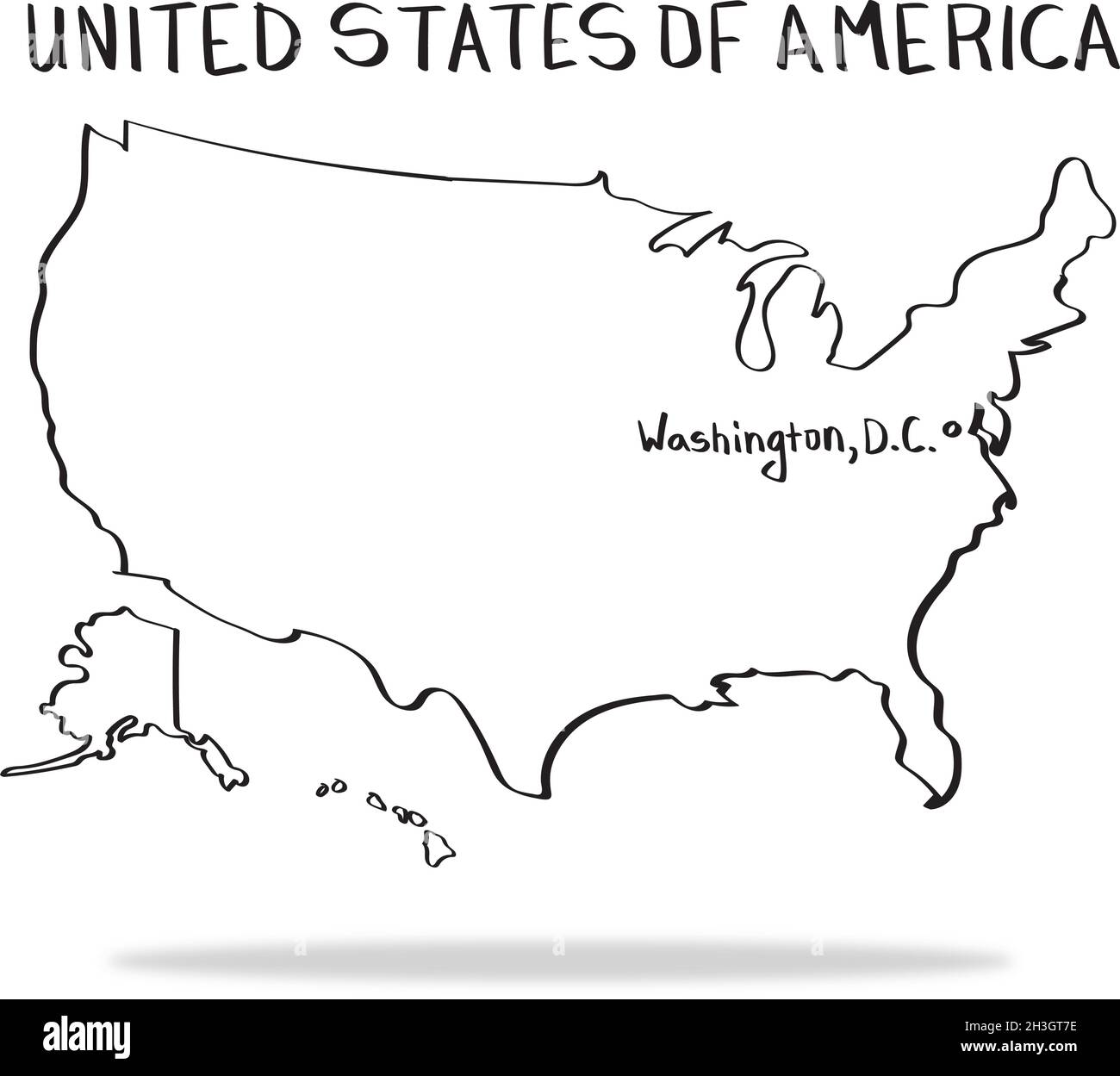 Hand drawn country map United States of America with capital Washington ...