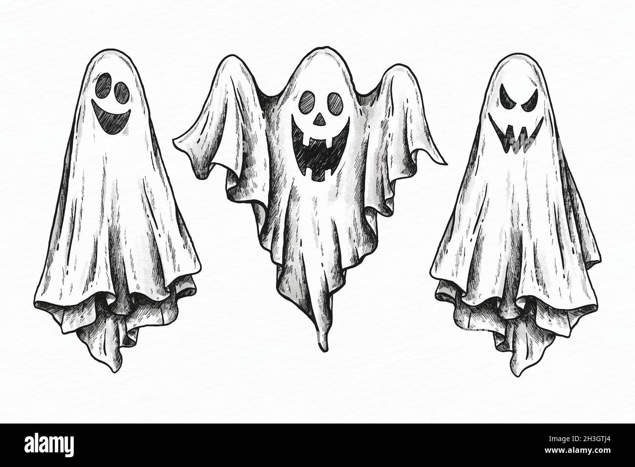 halloween ghost hand drawn collection design vector illustration Stock ...