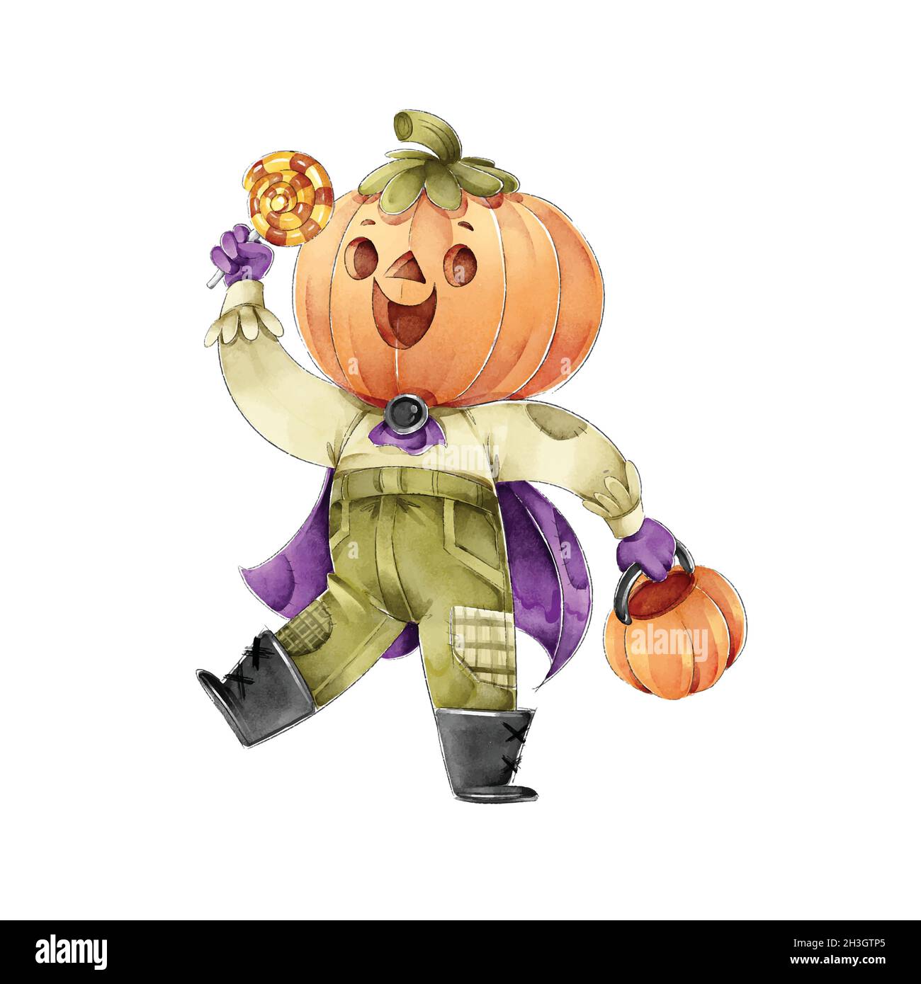 pumpkin head holding candies happy halloween design vector illustration ...