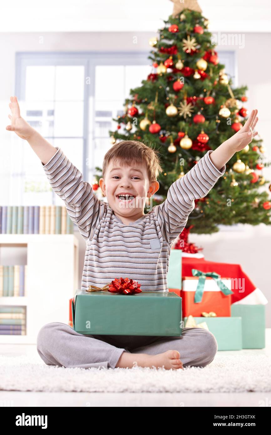 Happy little boy at christmas Stock Photo - Alamy