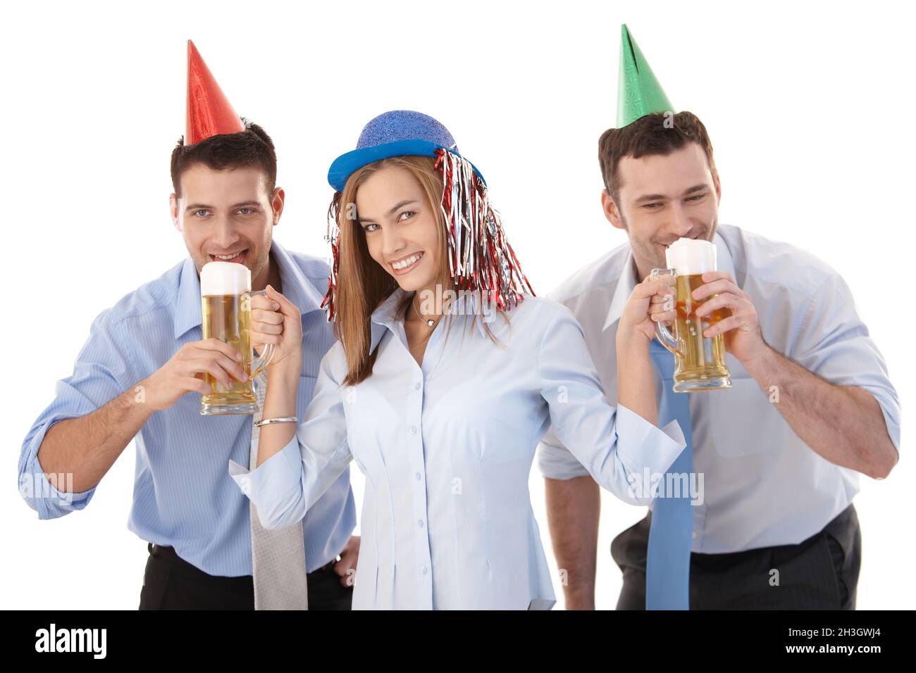 Happy office workers having party fun after work Stock Photo - Alamy