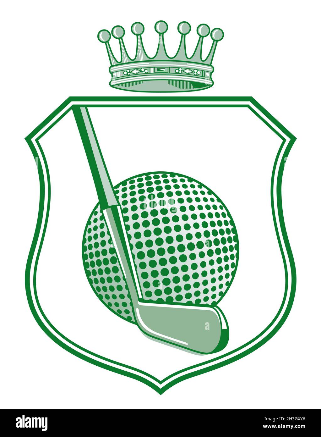 Shield with golf ball and crown Stock Photo - Alamy