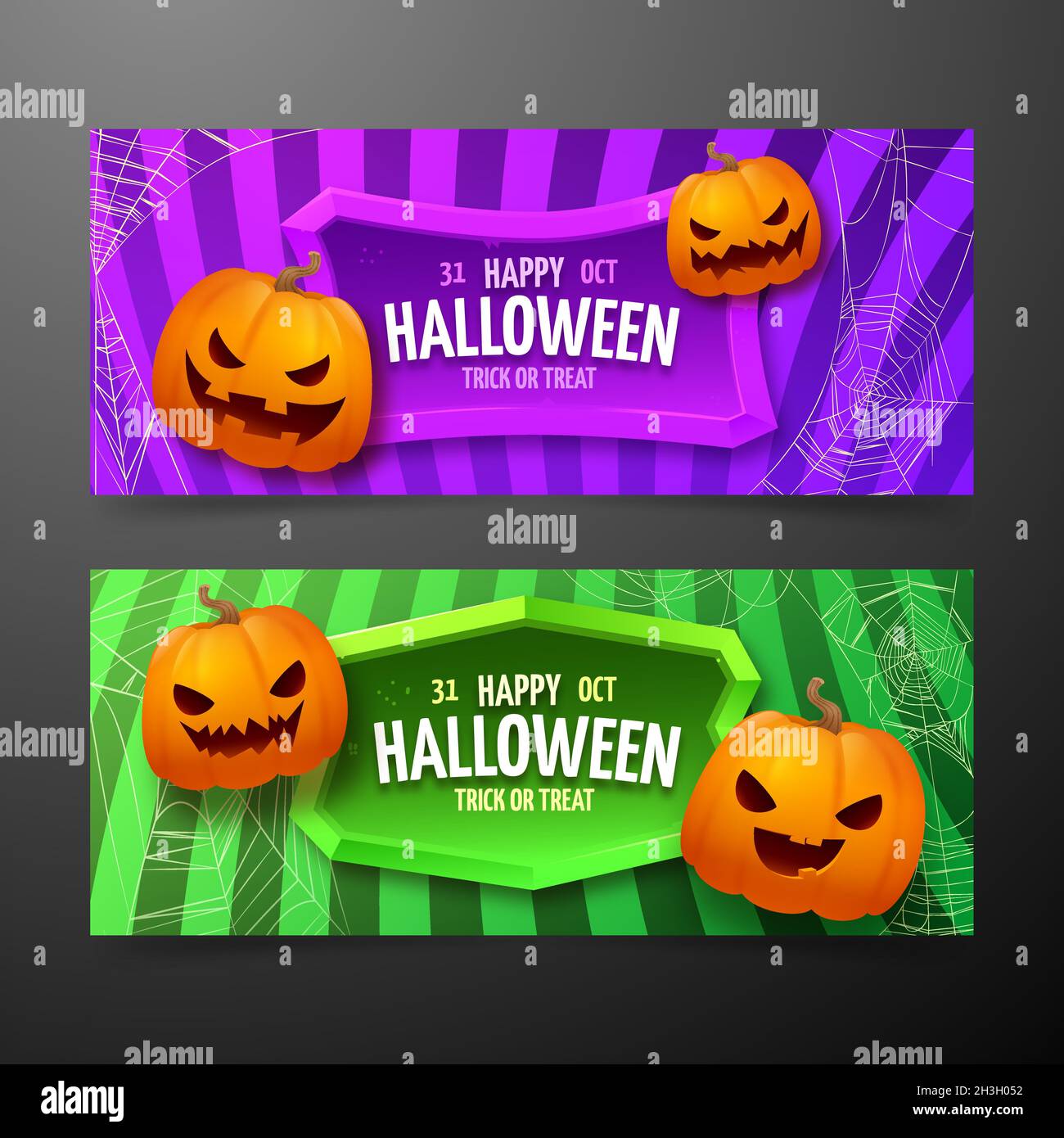 realistic halloween horizontal banners set vector design illustration ...