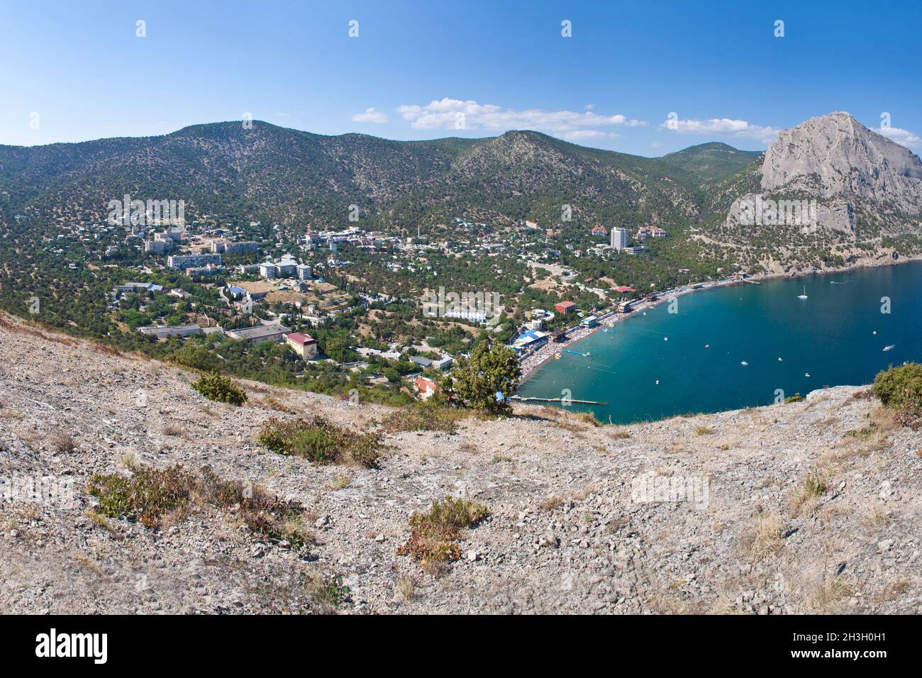 Summer view seacoast. Sudak beach. Black Sea, Ukraine Stock Photo - Alamy