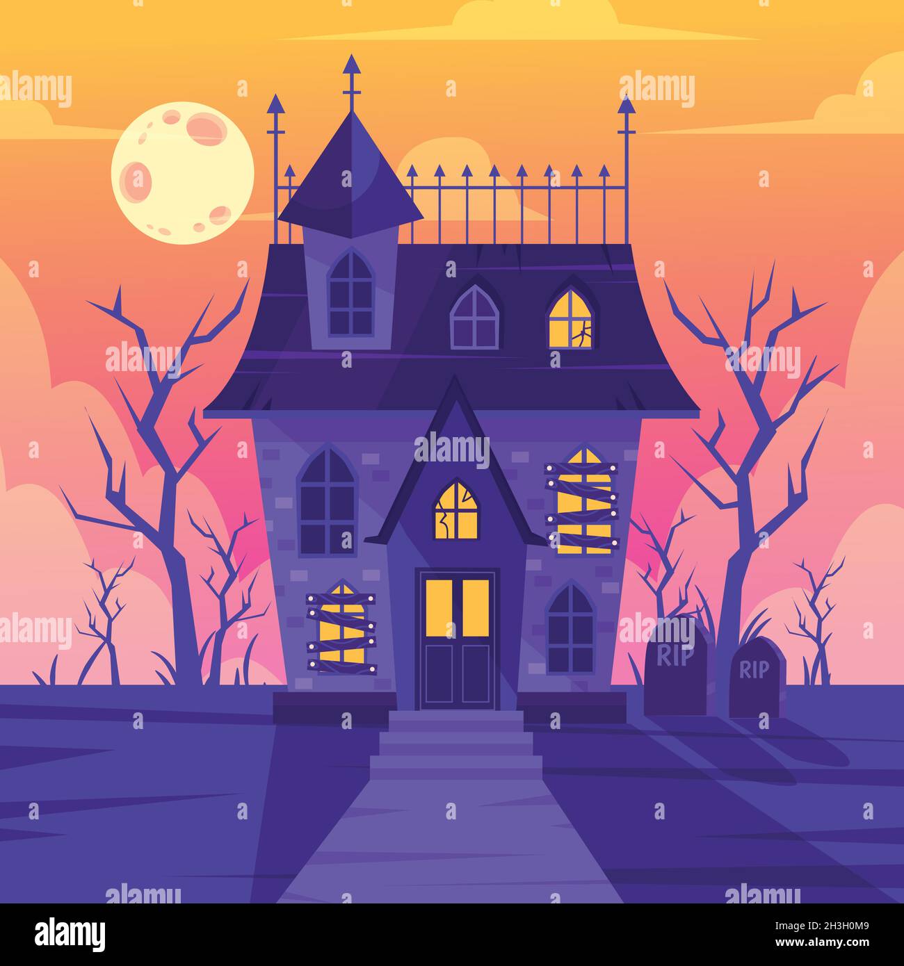 flat halloween house vector design illustration Stock Vector Image ...