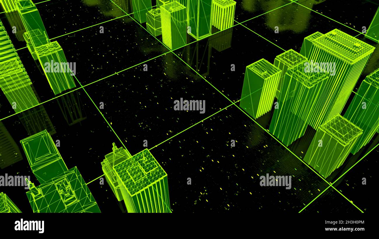 Digital city abstract 3D hologram, technology and connection concept ...