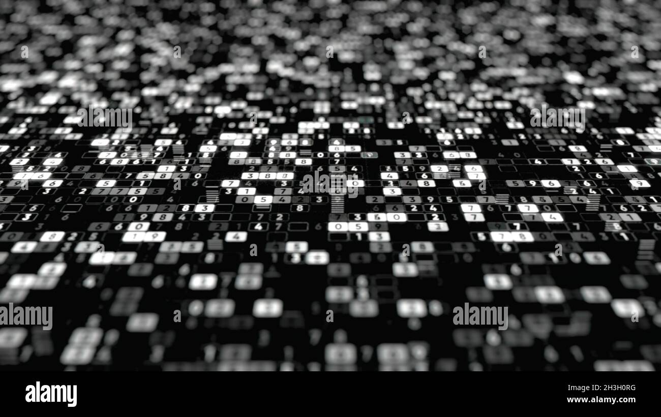 Abstract animation of columns with white digits changing their values ...